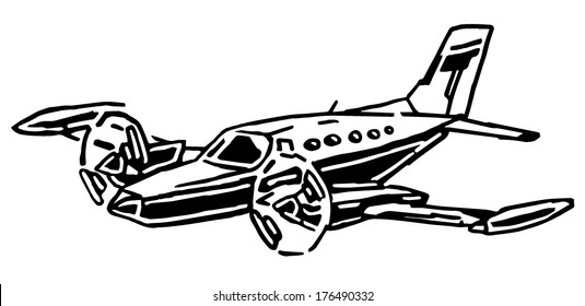 Small Passenger Propeller Airplane Drawing On Stock Vector (Royalty ...