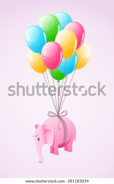 Small Pink Elephant Flying Colourful Air Stock Vector (Royalty Free ...