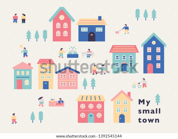 Small Town Concept Illustration Cute Pastel Stock Vector (Royalty Free ...