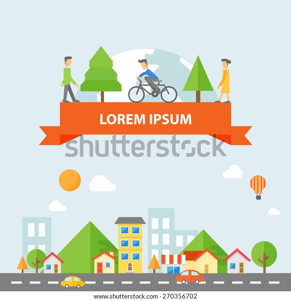 Small Town Landscape Template House Building Stock Vector (Royalty Free ...