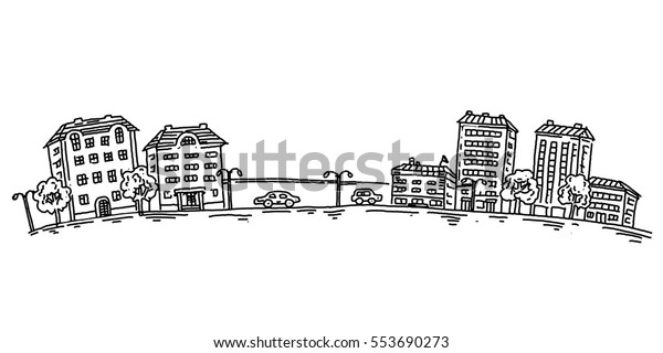 Small Town Sketch Street On White Stock Vector (Royalty Free) 553690273