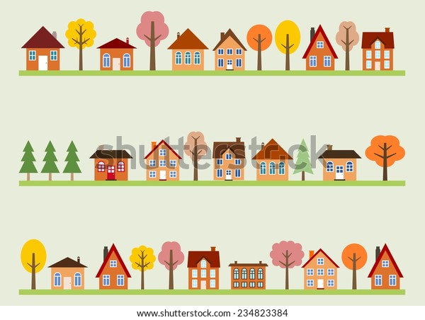 Small Town Street View Cartoon Homes Stock Vector (Royalty Free ...