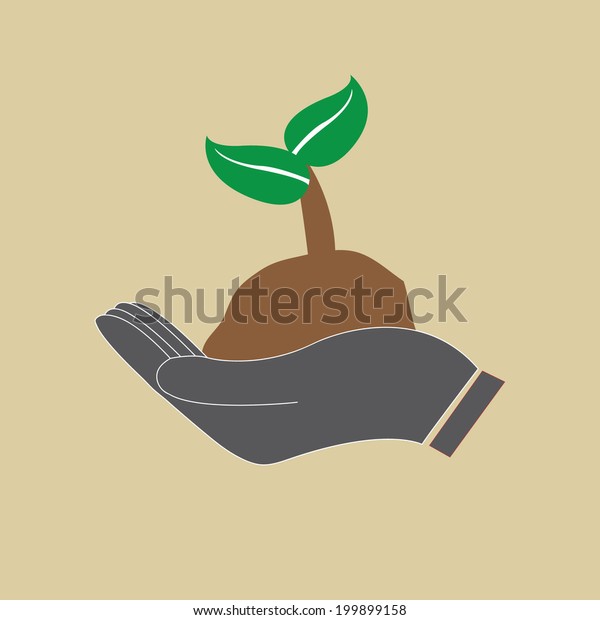 Small Tree On Hand Icontree Backgroundnatural Stock Vector (Royalty ...