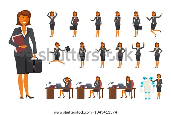 Smart Business Woman Character Creation Set With Various Views Face