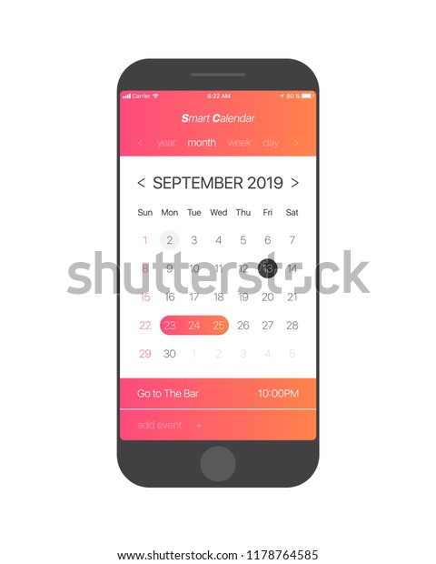 Smart Calendar App Concept September 2019 Stock Vector (Royalty Free ...