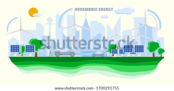 Smart city with clean power source, renewable energy technology ...