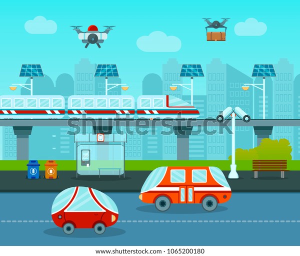 Smart City Composition Cartoon Style Images Stock Vector (Royalty Free ...
