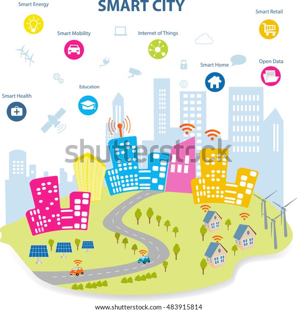 Smart City Concept Different Icon Elements Stock Vector (Royalty Free ...
