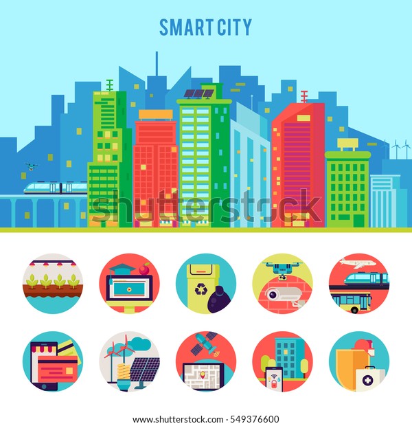 Smart city flat infographic template with advantages automation ...