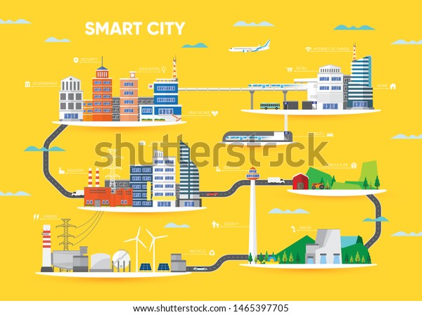 Smart City Infrastructure Transportation Connected Energy Stock Vector ...