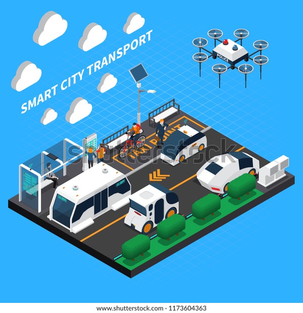 Smart City Isometric Concept Transport Taxi Stock Vector (Royalty Free ...