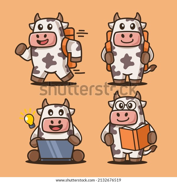 Smart Cow Cartoon Character Various Activities: เวกเตอร์สต็อก (ปลอดค่า ...