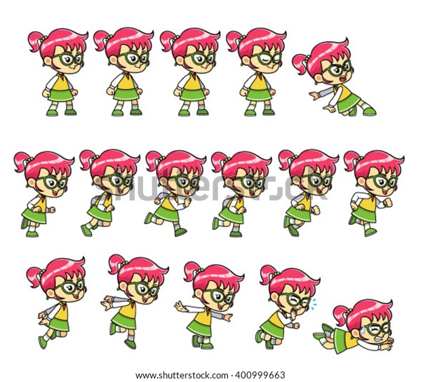 Smart Cute Girl Game Sprites Smart เวกเตอร์สต็อก (ปลอดค่าลิขสิทธิ์ ...