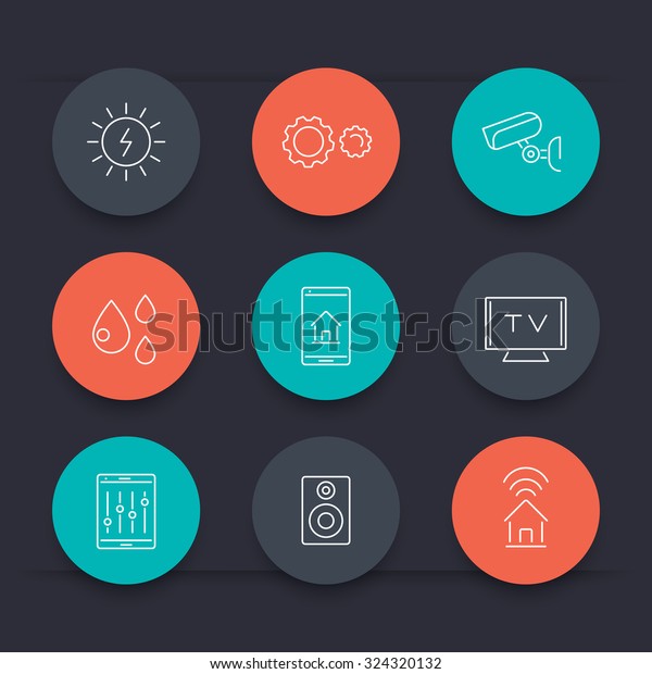 Smart House Concept Line Round Icons Stock Vector Royalty Free 324320132 Shutterstock