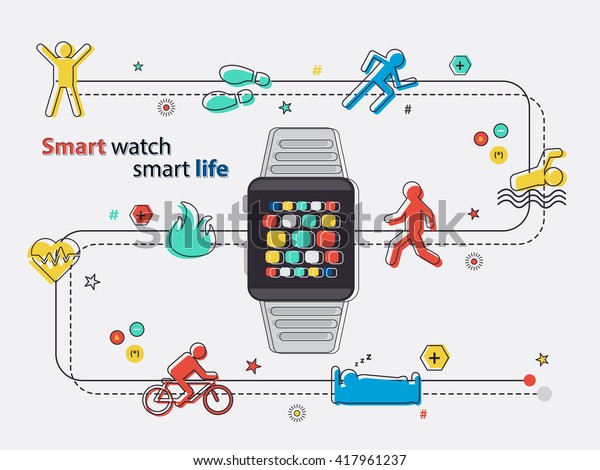 Smart Watch Smart Life Activities Infographic Stock Vector (Royalty ...