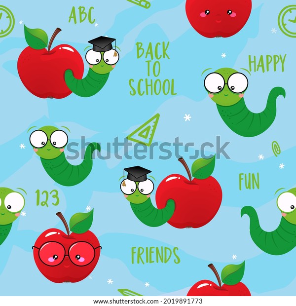 Smart Worms Studenst Happy Friends Apples Stock Vector (Royalty Free ...