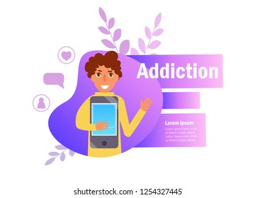 Smartphone Addiction Vector Cartoon Isolated Art: เวกเตอร์สต็อก (ปลอด ...