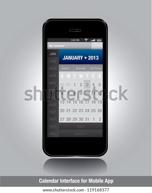 Smartphone Calendar Template Mobile Apps Editable Stock Vector (Royalty ...