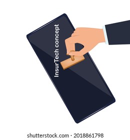 Smartphone Hand Print Insurtech Concept Insurance Stock Vector (Royalty ...