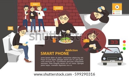 Smartphone Internet Addiction Flat Poster People 스톡 벡터(사용료 없음 ...