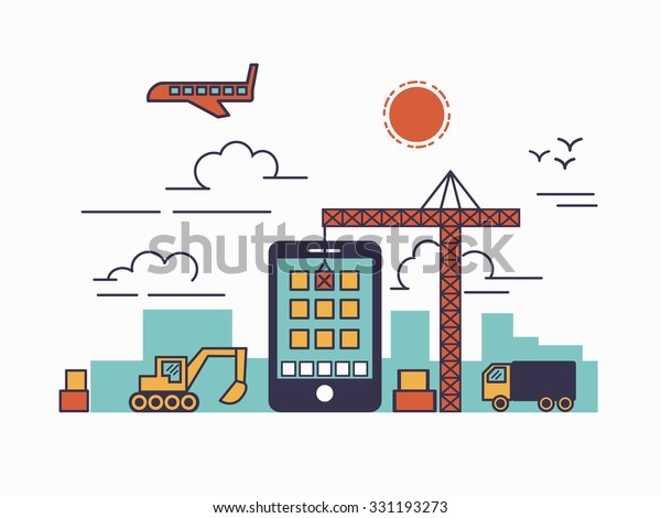 Smartphone Mobile App Construction Site Line Stock Vector (Royalty Free ...