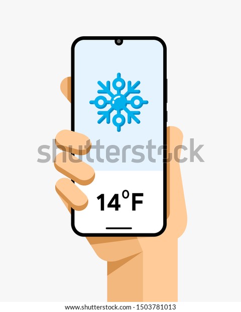 Smartphone Mockup Human Hand Weather Temperature Stock Vector (Royalty ...