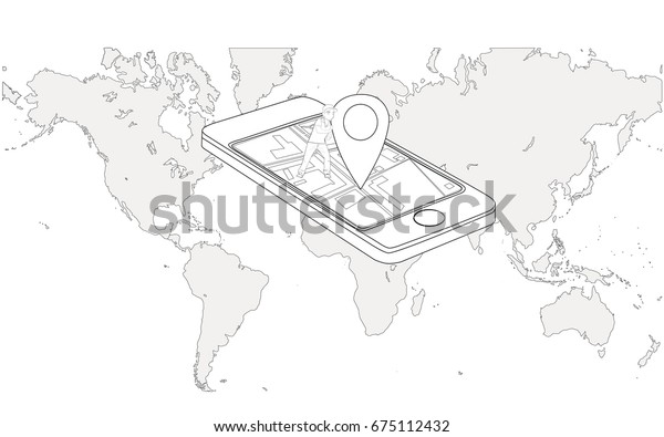 Smartphone On World Map Gps Designation Stock Vector (Royalty Free ...