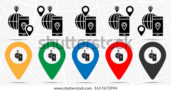 Smartphone Phone Location Icon Location Set Stock Vector (Royalty Free ...
