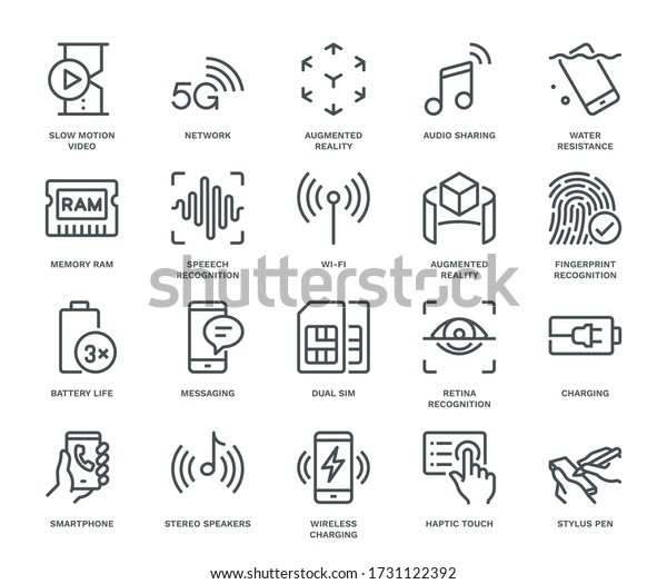 Smartphone Specification Icons Monoline Concept the Stock Vector ...