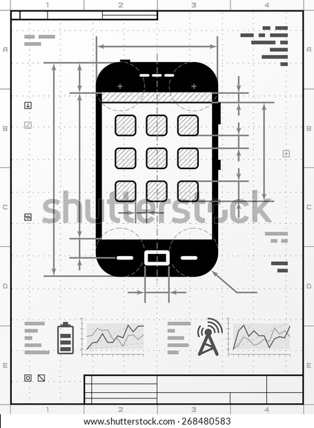 Smartphone Technical Drawing Drafting Phone Title Stock Vector (Royalty ...
