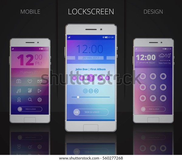Smartphones Lock Screen Designs User Interface Stock Vector (Royalty ...