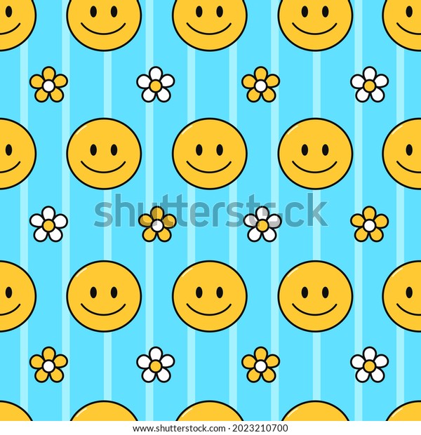 Smile Face Flowers Seamless Pattern Vector Stock Vector (Royalty Free ...