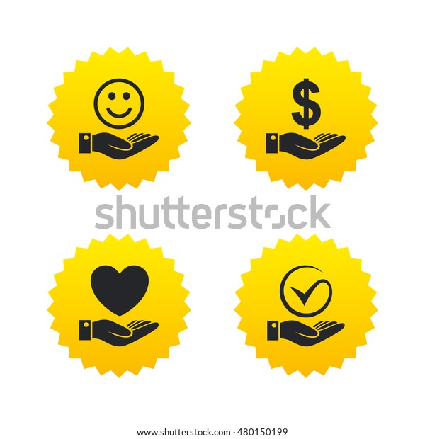 Smile Hand Icon Heart Tick Check Stock Vector (Royalty Free) 480150199 ...