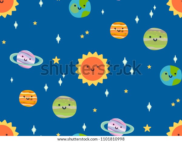 Smile Sun Blue Solar System Seamless : image vectorielle de stock ...