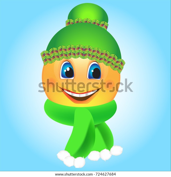 smiley in a cap and scarf in winter
