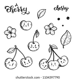 Smiley Cherry Hand Drawn Doodle Elements Stock Vector (Royalty Free ...
