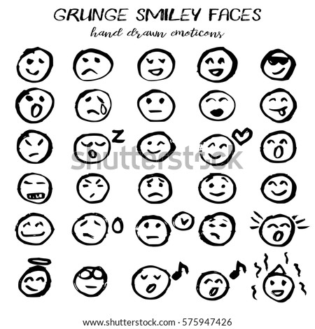 Smiley Faces Collection Hand Drawn Technique Stock-Vektorgrafik ...