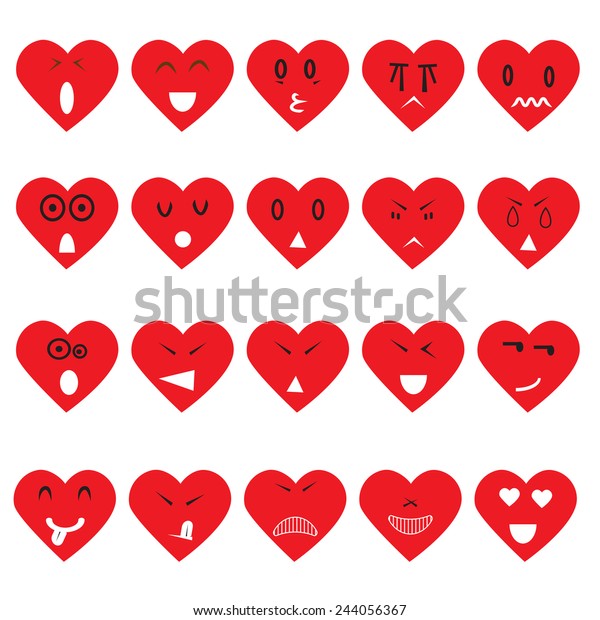 Smiley Faces Red Heart Icons Set Stock Vector (Royalty Free) 244056367 ...