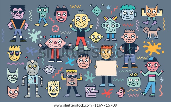 Smiley Faces Wacky Cheese Characters Doodle Stock Vector (Royalty Free ...