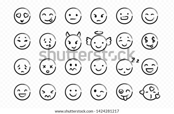 Smiley Hand Drawn Collection Contains Different Stock Vector (Royalty ...