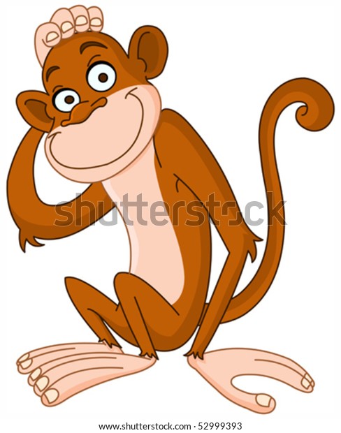 Smiley Monkey Scratching His Head Stock Vector (Royalty Free) 52999393