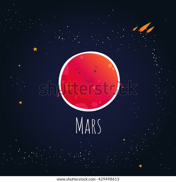 Smiley as the planet Mars with handles on a dark background with stars ...