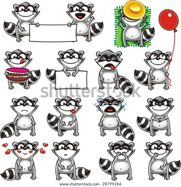 Smiley Racoons Individually Grouped Easy Copynpaste Stock Vector ...