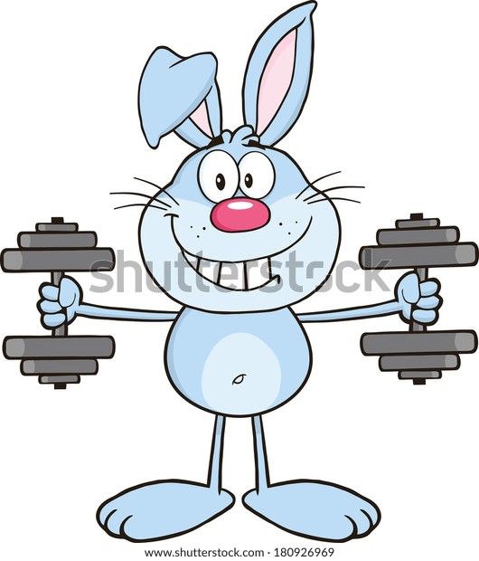 Smiling Blue Rabbit Cartoon Character Training Stock Vector (Royalty ...
