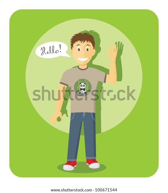 Smiling Boy Saying Hello Showing Greeting Stock Vector (Royalty Free ...