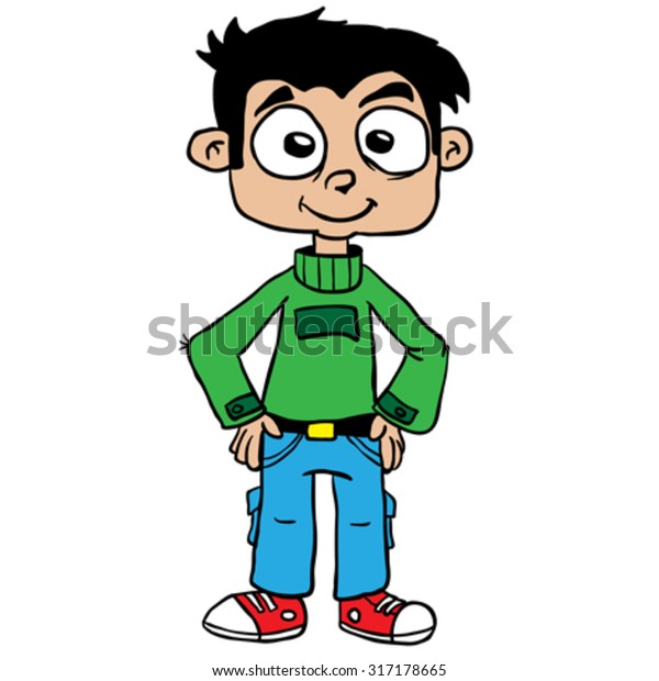 Smiling Boy Standing Cartoon Illustration: เวกเตอร์สต็อก (ปลอดค่า ...