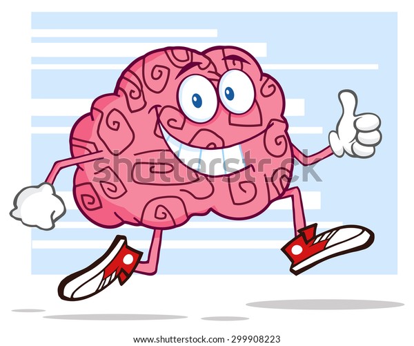 Smiling Brain Cartoon Character Jogging Giving Stock Vector (Royalty ...