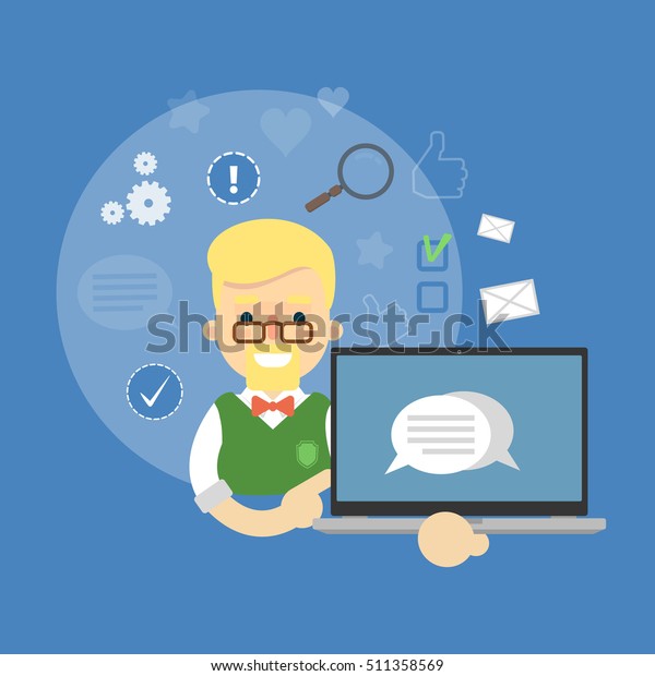 Smiling Cartoon Boy Holding Laptop Speech Stock Vector (Royalty Free ...