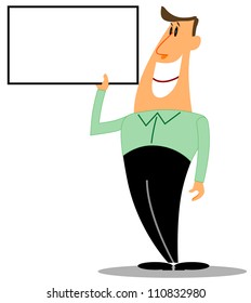 Smiling Cartoon Man Standing Holding Sign Stock Vector (Royalty Free ...