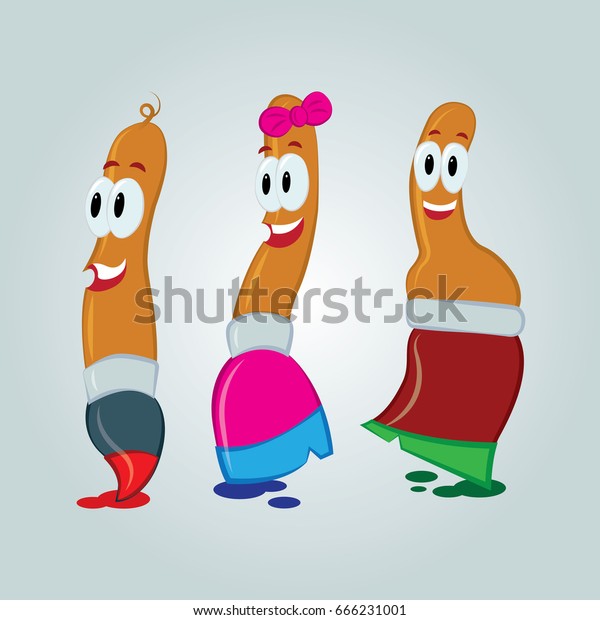 Smiling Cartoon Paintbrush Characters Set Stock Vector (Royalty Free ...